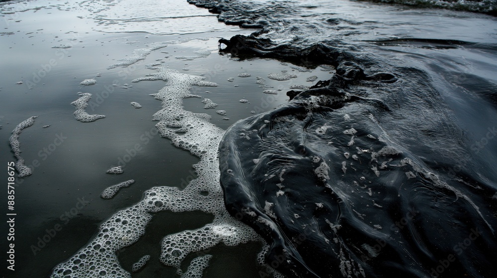 Oil spill on a beach, highlighting the environmental damage from fossil ...