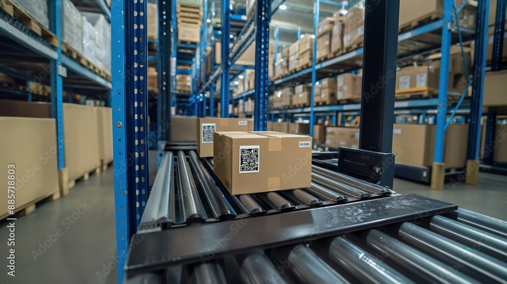 Automatic logistics management. smart packaging into the warehouse ...