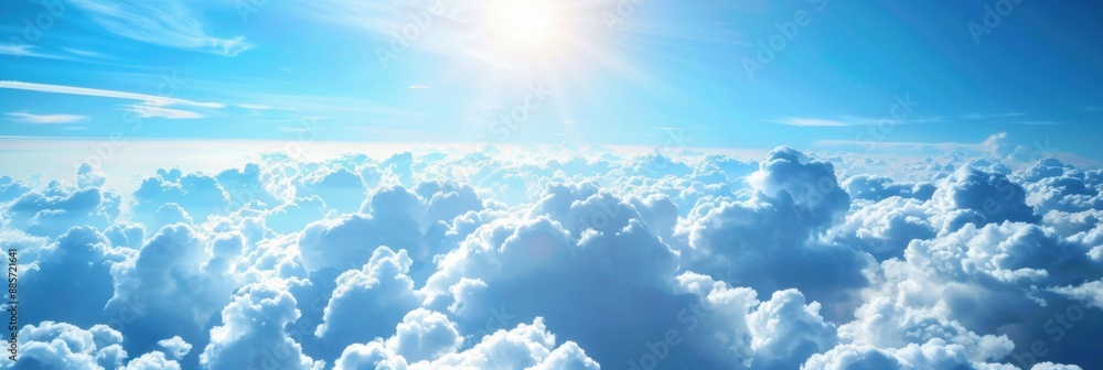 International Day Ozone Layer. Horizontal banner. Clouds sky and sun ...