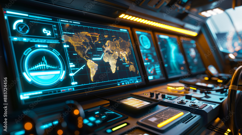 A high-resolution display in a research vesselâ s control room showing ...