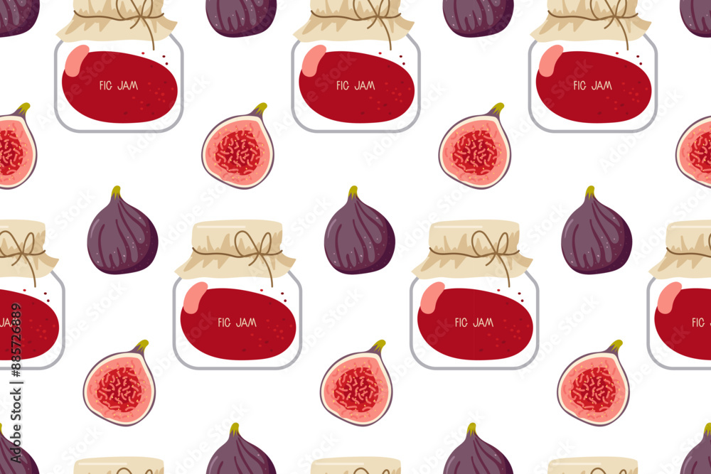 Seamless pattern with Fig Jam. Canned fig hand drawn doodle sketch ...