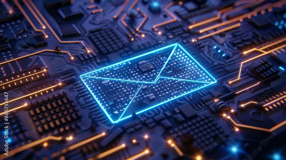 Digital encryption depicted by an email encased in layers, symbolizing ...