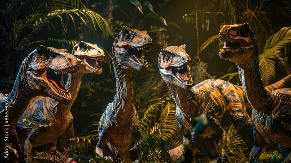 AI-generated majestic dinosaurs in a prehistoric landscape. Raptor ...