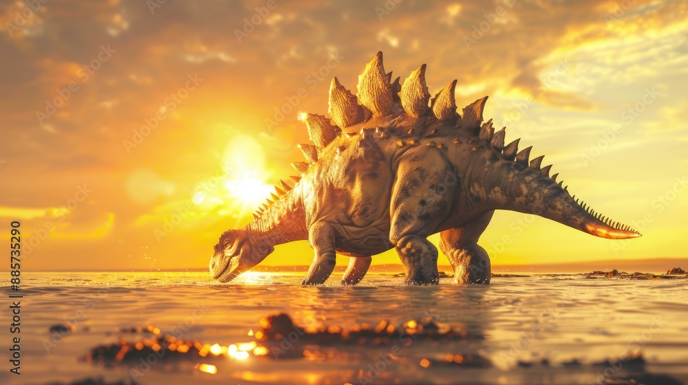 AI-generated majestic dinosaurs in a prehistoric landscape. Stegosaurus ...