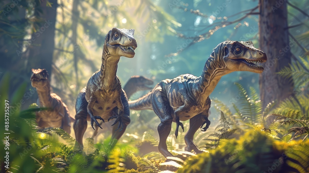 AI-generated majestic dinosaurs in a prehistoric landscape. Raptor ...