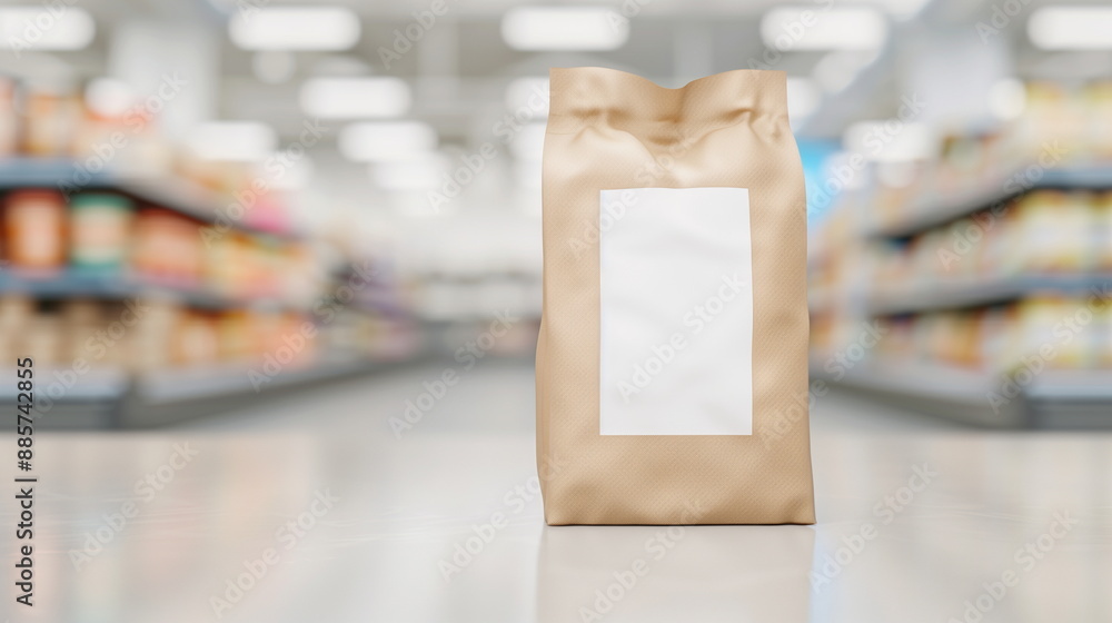 Brown Paper Bag Mockup in Grocery Store Aisle, Blank White Label ...
