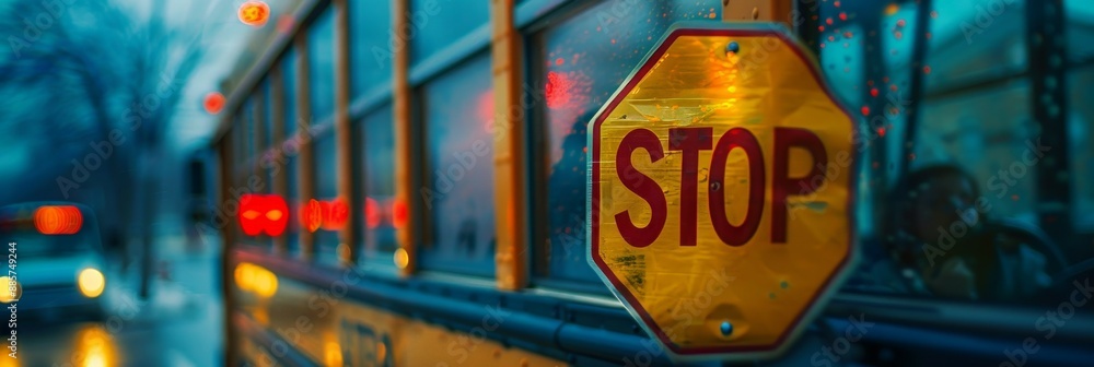 A stop sign positioned on the side of a school bus, a vital safety ...