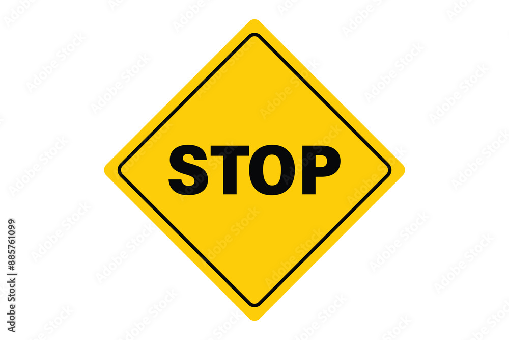 Yellow STOP sign, There's a stop sign ahead Driving without stopping is ...