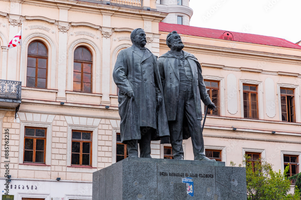 Statues of Chavcavadze and Tsreteli on the Shota Rustaveli Avenue in ...