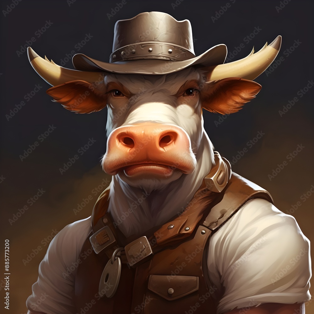 Bull Character with Cowboy Hat in Game Art Style, Generative AI Stock ...