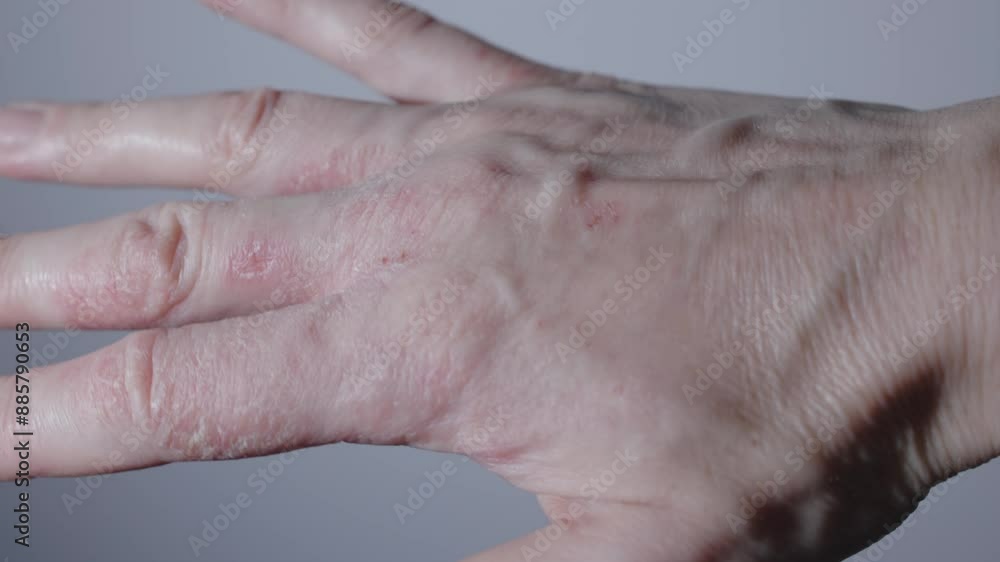 Dry hand with redness from eczema in close-up. Dermatology eczema on ...