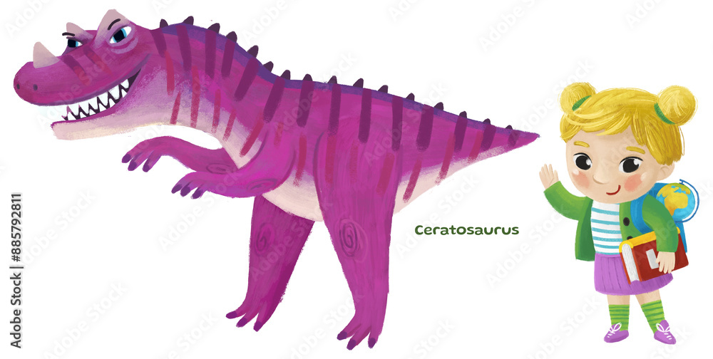 cartoon happy and funny colorful prehistoric dinosaur dino ceratosaurus ...