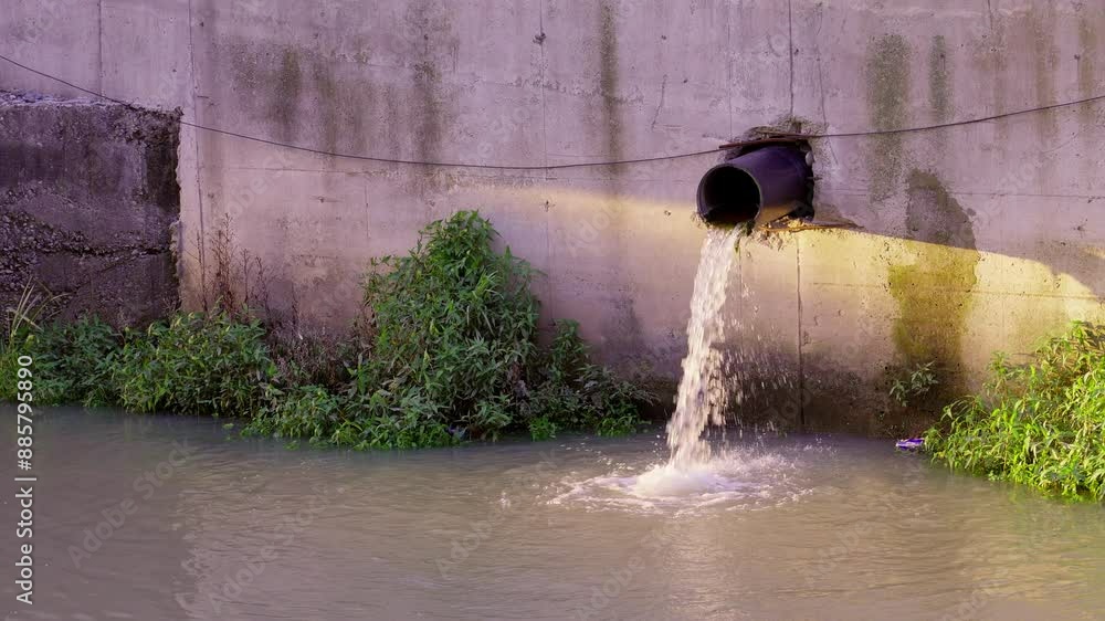Draining sewage from pipe into river Concept of pollution rivers and ...