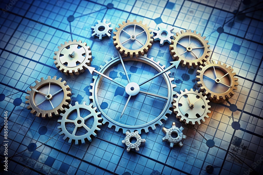 Interconnected gears and puzzle pieces forming a circle, surrounded by ...