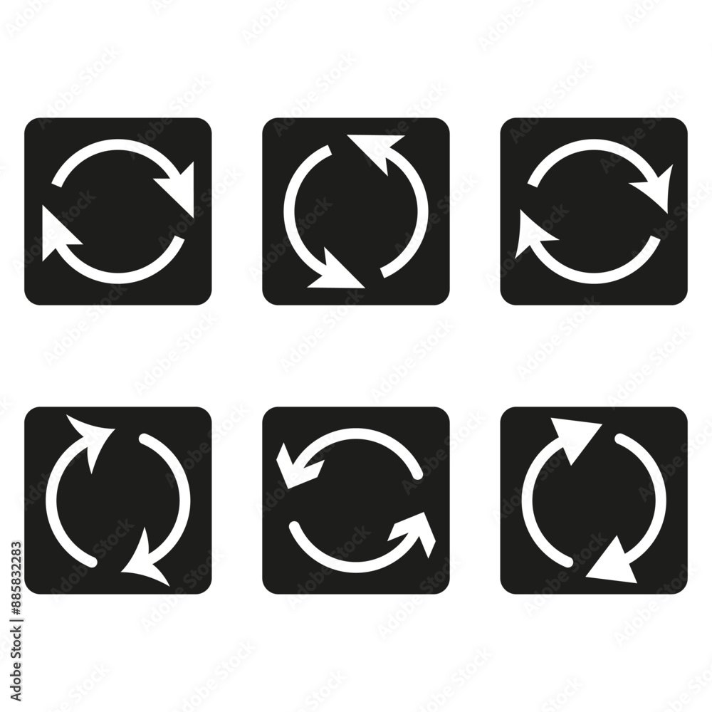 Refresh arrow icons. Black and white vector. Circular sync symbols ...