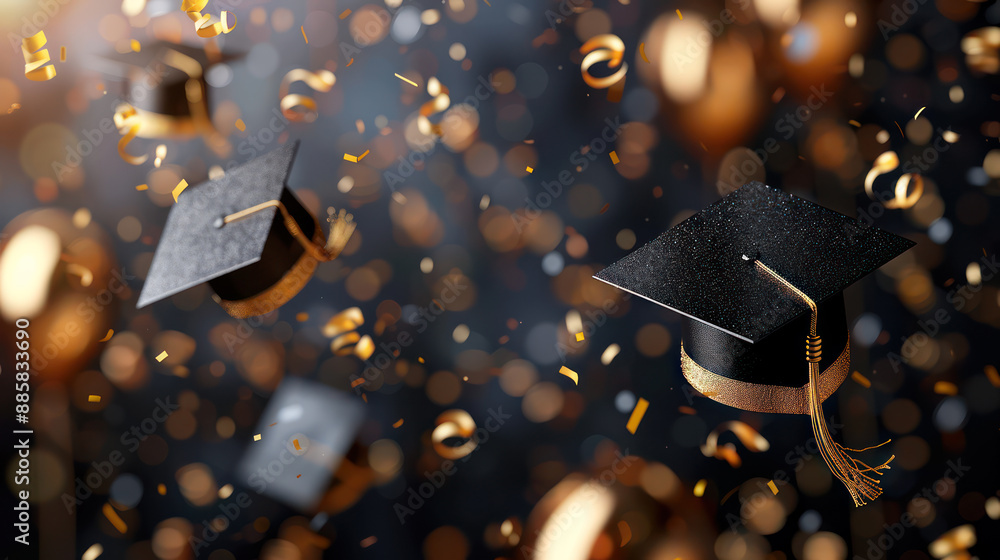 Graduated from University and College. Graduation caps cerebration ...