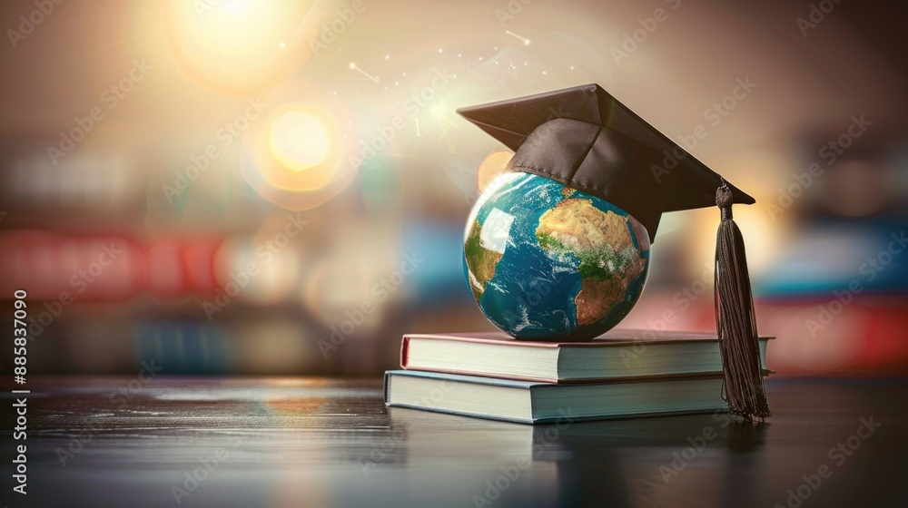Graduation cap with Earth globe. Concept of global business study ...