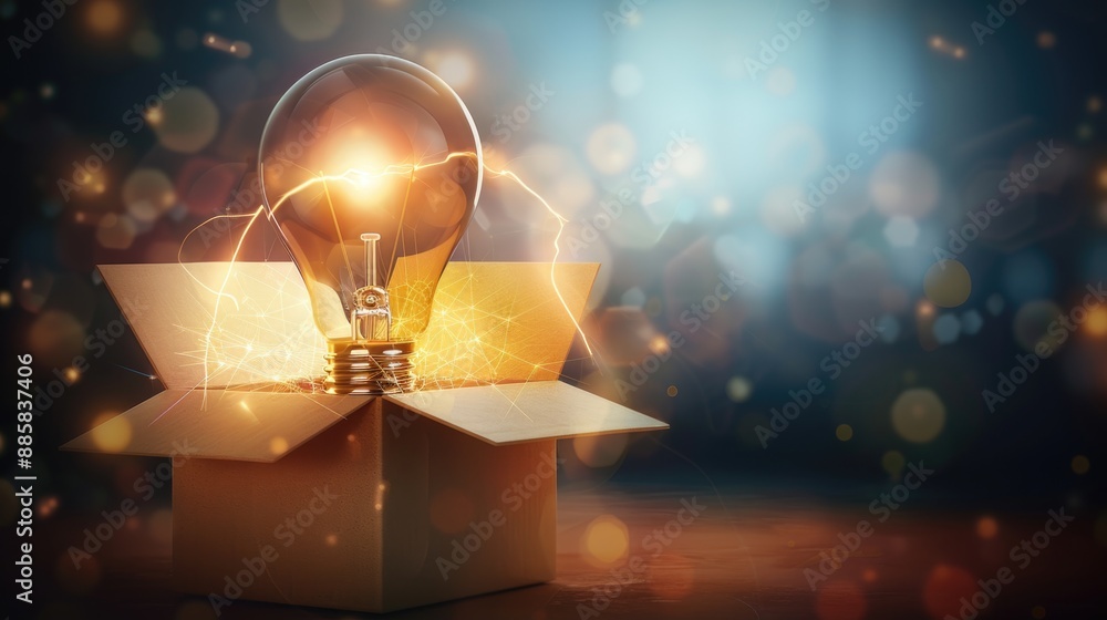 Think outside the box background with light bulb and box. Finding ...