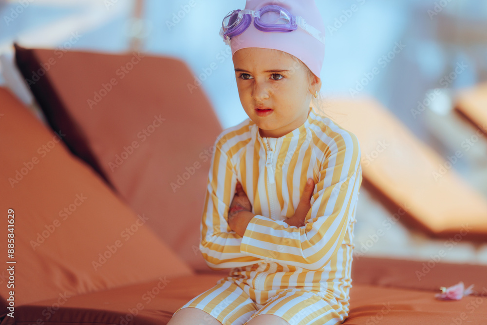 Little Girl Refusing to Enter the Water at Swimming Lessons. Unhappy ...