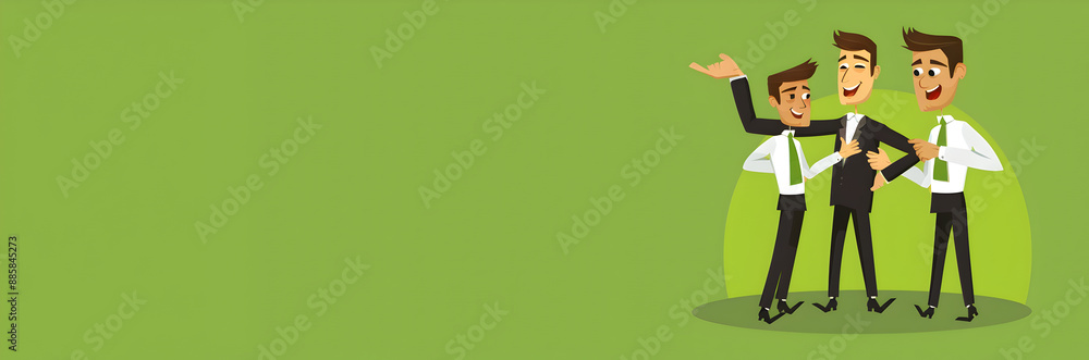 Cartoon office manager team building exercise banner. Manager leading ...