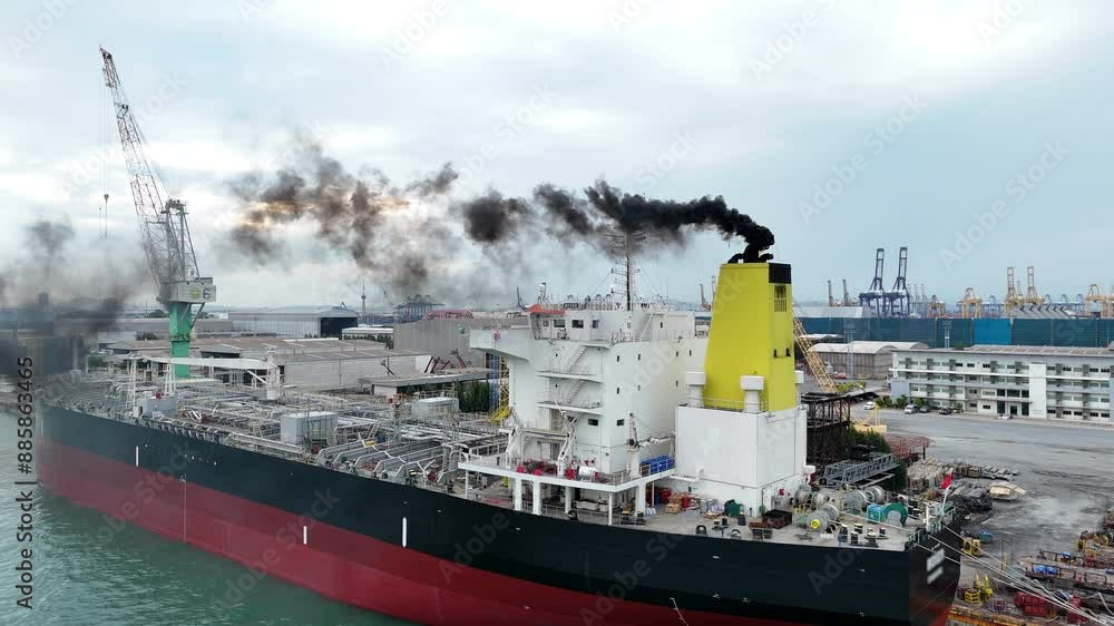 Smoke exhaust gas emissions carbon dioxide from cargo lagre ship ...