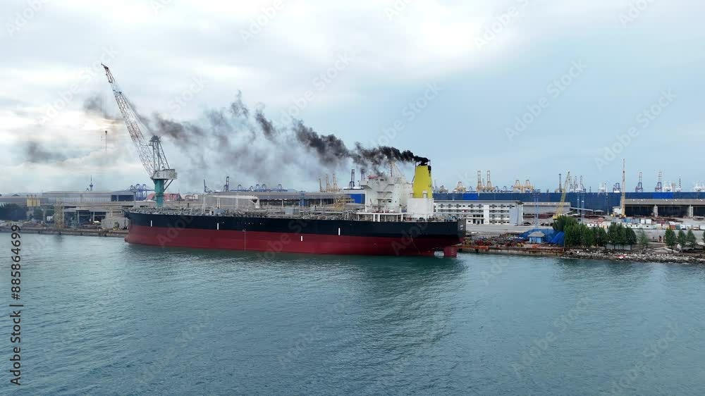 Smoke exhaust gas emissions carbon dioxide from cargo lagre ship ...