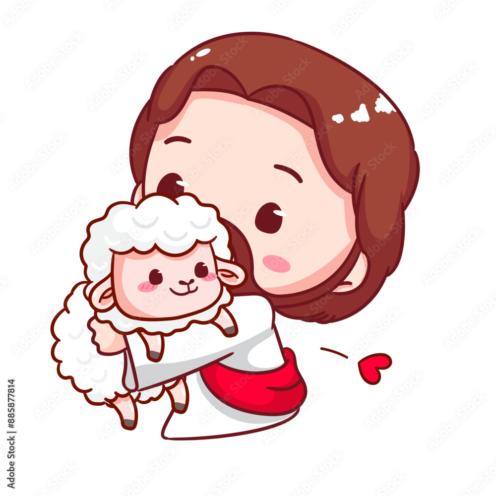 Cute Jesus Hugs a Lamb Cartoon Vector. Christianity Religion Concept ...