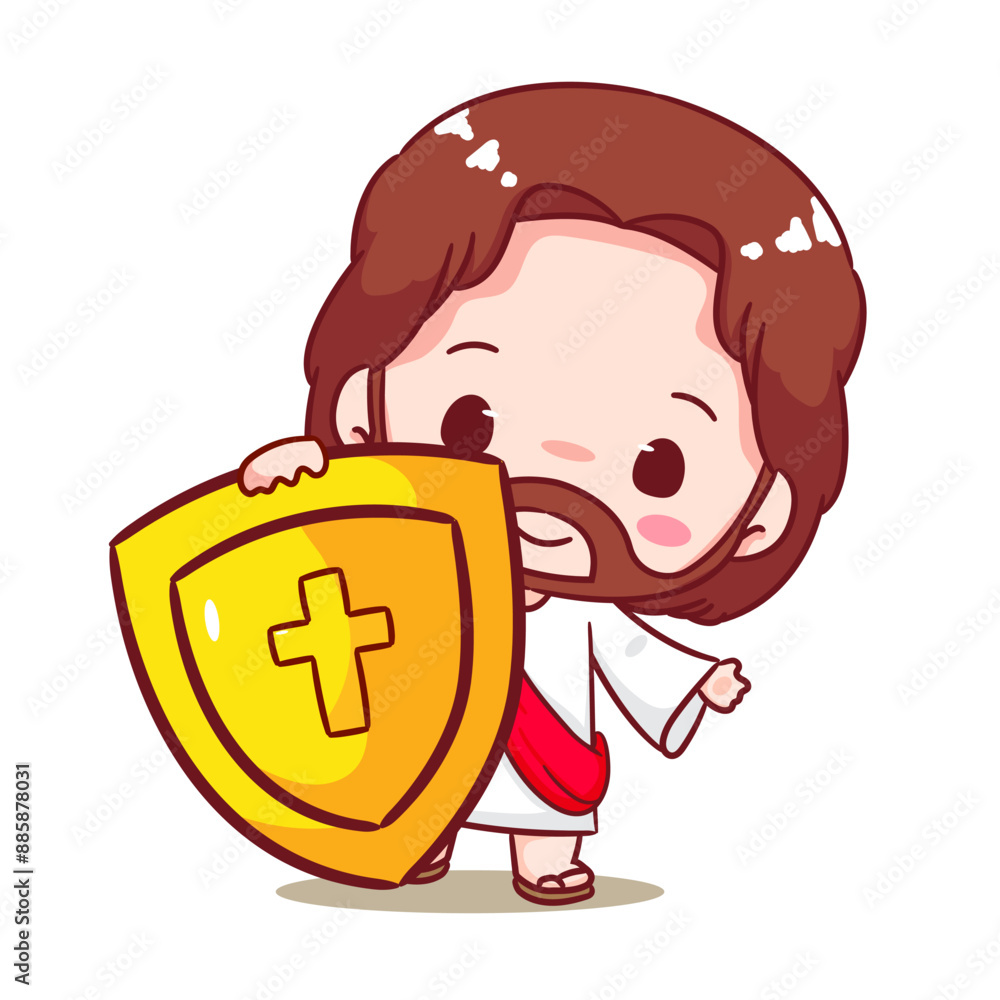 Cute Jesus Holding Shield Cartoon Vector. Christianity Religion Concept ...