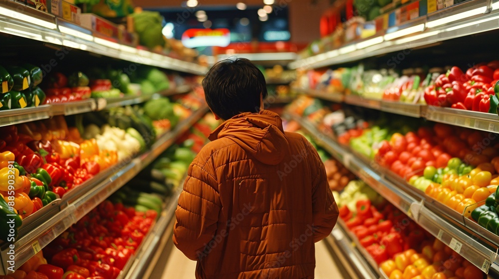 Ultra-sharp photograph of a person shopping for fresh produce in a ...