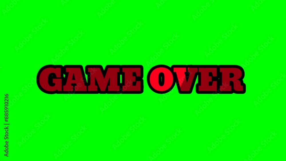 Animation of a bright light running on the words Game over with a green ...