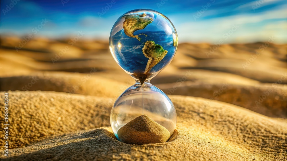 Globe turning into sand in hourglass symbolizing Earth's time running ...