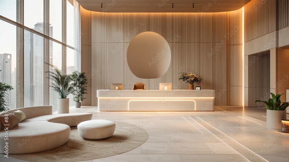 Luxurious Hotel Reception Area with Minimalist Design Featuring an ...
