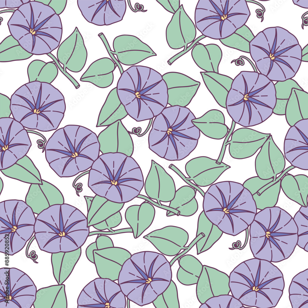 Seamless pattern of beautiful morning glory flowers. It's a pattern ...