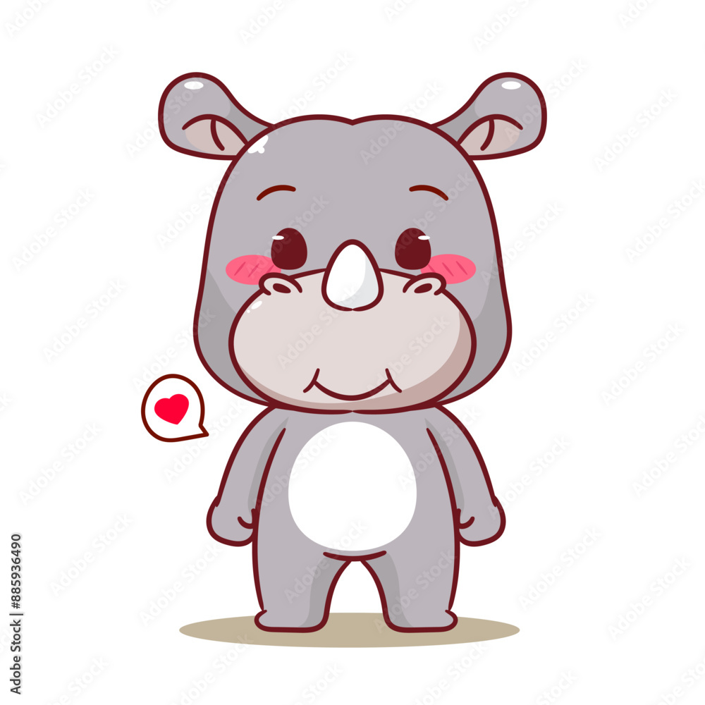 Cute Rhino Standing Cartoon Vector Illustration. Adorable Kawaii Animal ...