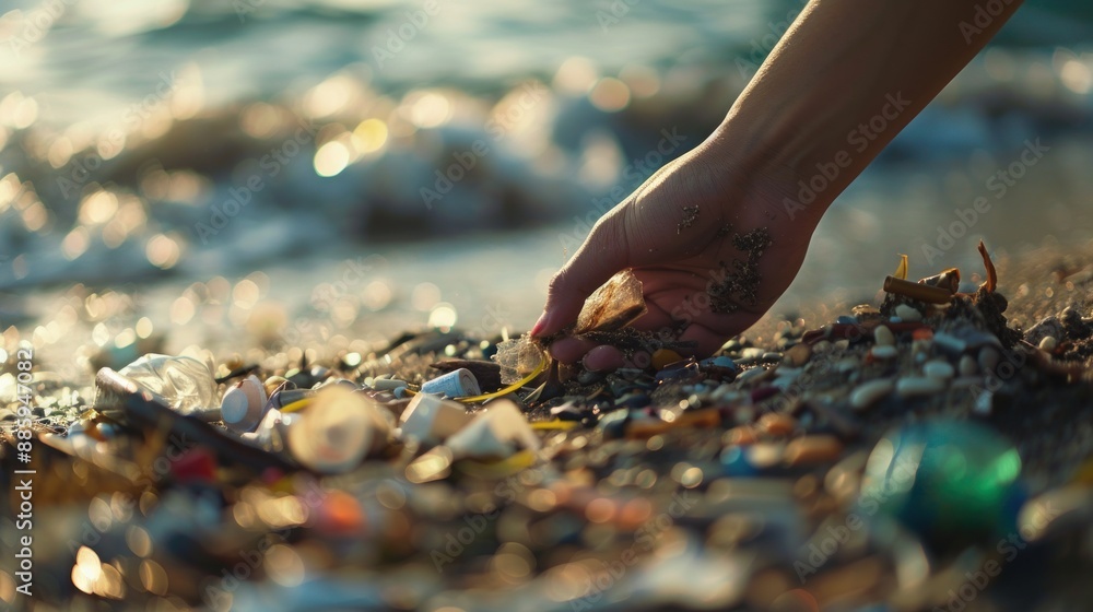 Foto de Close-up conceptual photography of a hand picking up litter ...