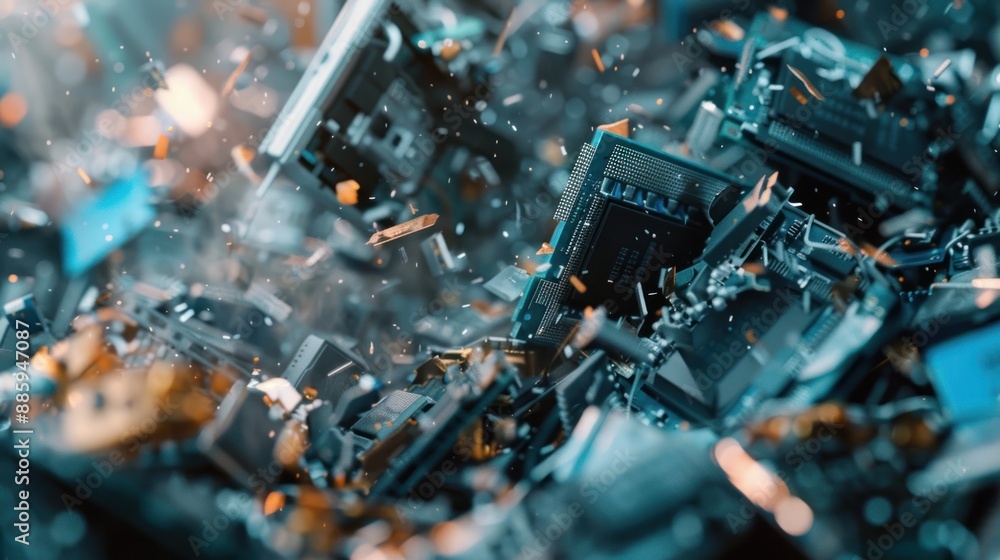 Close-up conceptual photography of electronic waste being properly ...