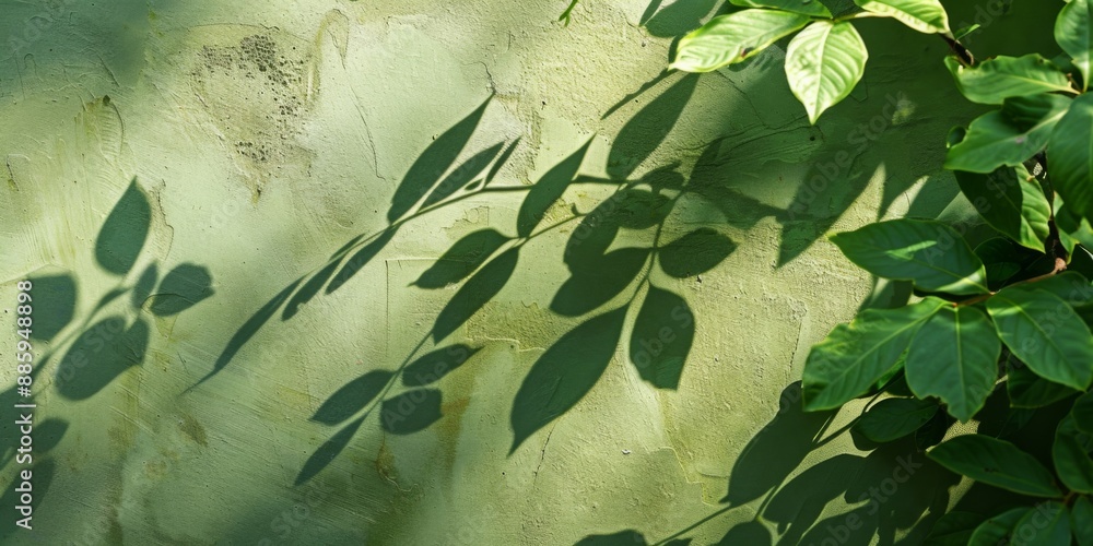 Nature-Inspired Background with Delicate Leaf Shadows on a Vivid Green ...