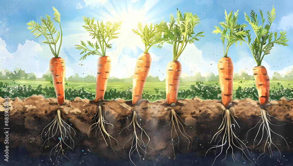 Illustration showing the growth stages of carrots from underground ...