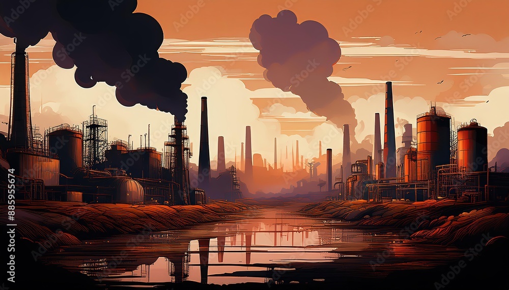 Factories emit pollutants that contaminate surrounding areas, causing ...