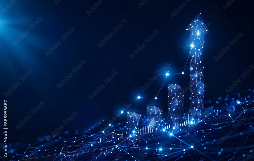 abstract growth graph chart low poly futuristic technology blue ...