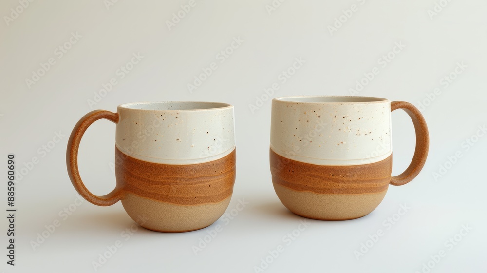 Two ceramic mugs, one larger and one smaller, standing side-by-side ...