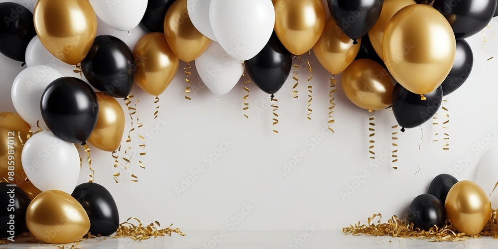 Luxury balloon border frame with black and white gold balloon ...