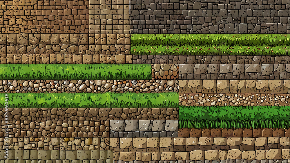 Pixel art textures for various ground surfaces such as grass, dirt ...
