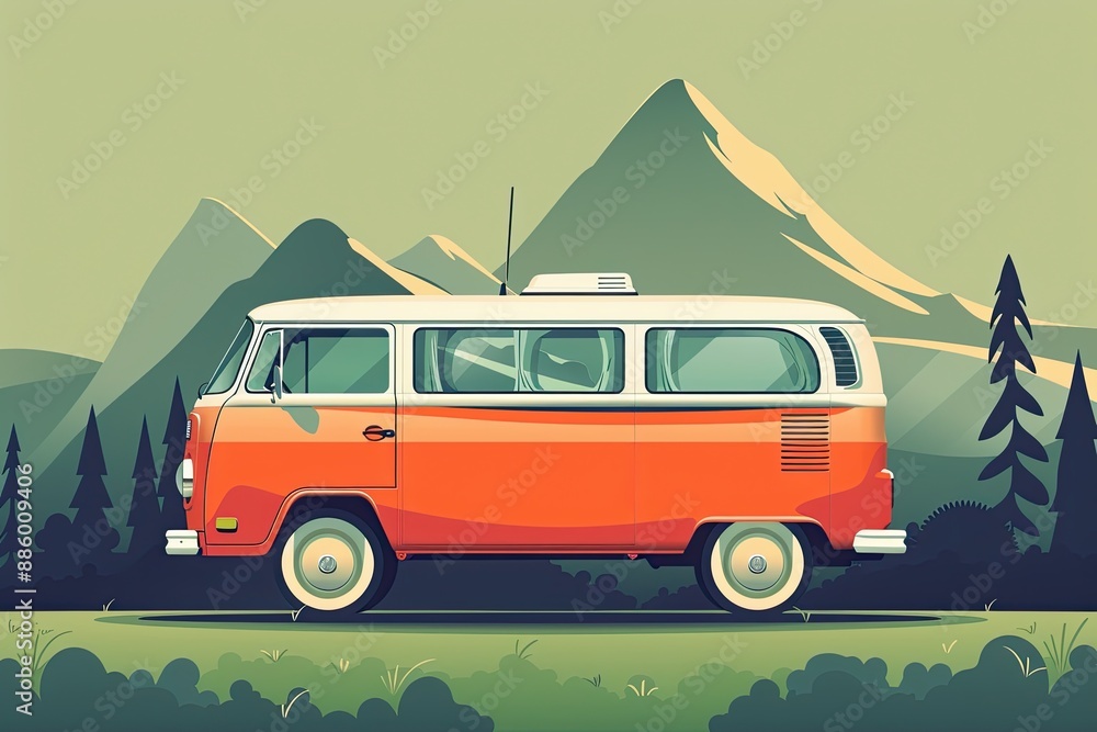 Camper van flat design front view outdoor theme animation Split ...