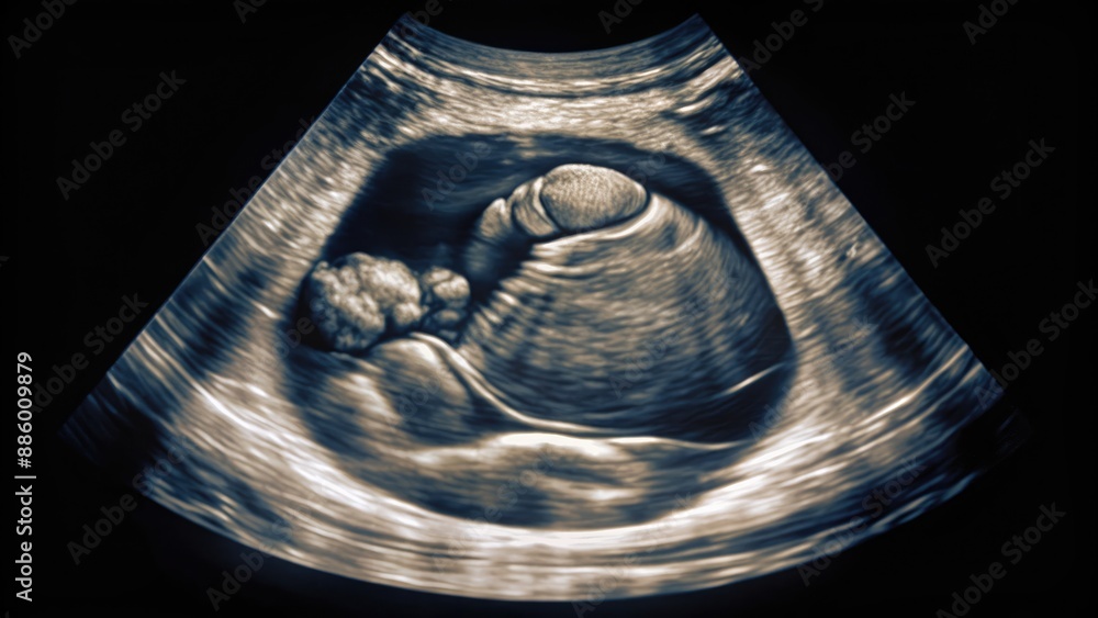 Ultrasound image of a 7-week human fetus, ultrasound, medical ...