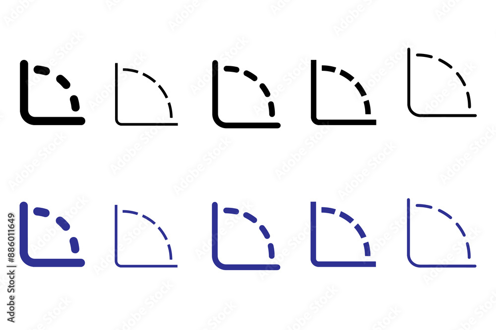 Rounded corner icon of 3 types: color, black and white, outline ...