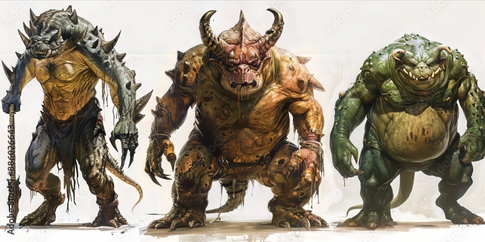 Monstrous brutes with bulging muscles and menacing weapons Stock ...