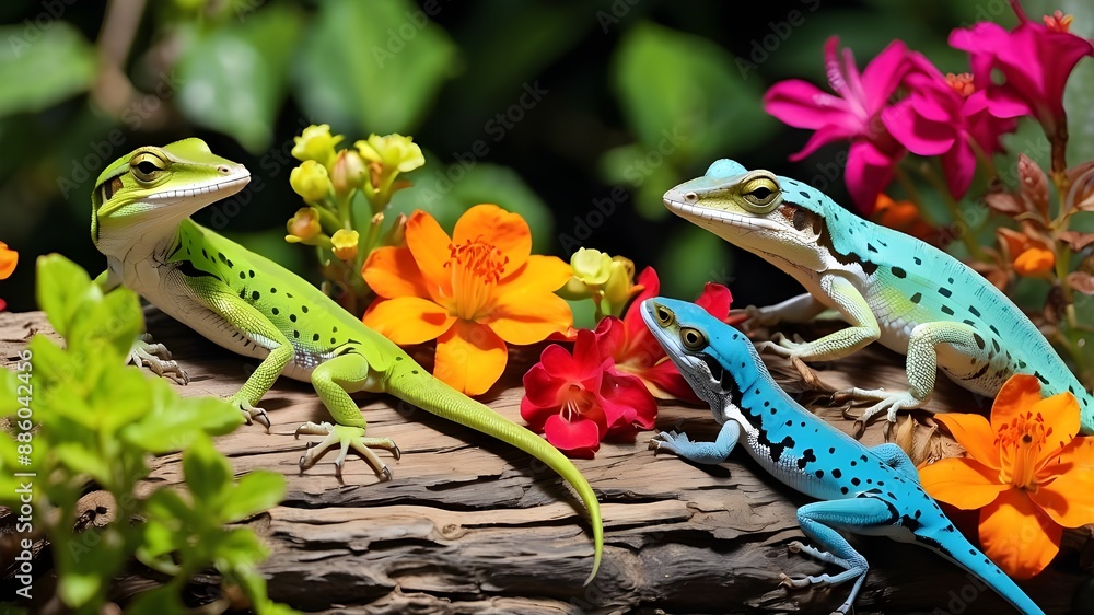 A diverse range of anoles, from the vibrant green of the Cuban anole to ...