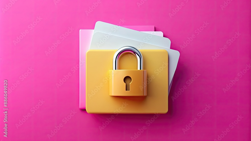 Secure folder icon with locked padlock and single white paper document ...