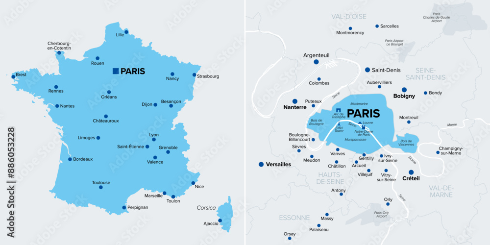 Metropolitan France silhouette, and Paris, a department and the capital ...